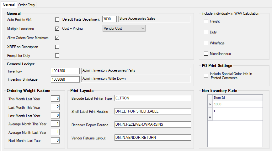 Inventory Parameters | DockMaster Documentation